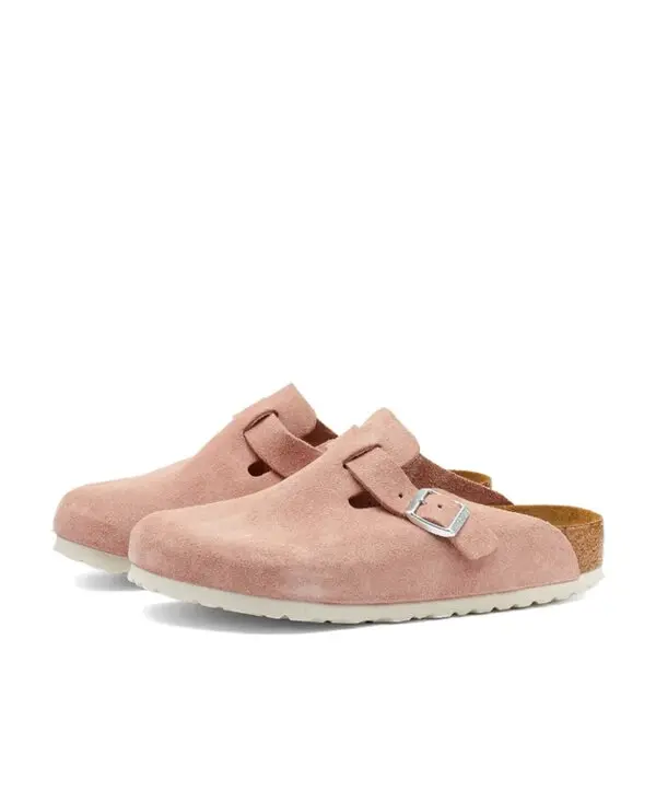 BIRKENSTOCK Boston Buckle Suede Mules - Nude