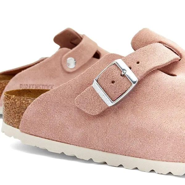 BIRKENSTOCK Boston Buckle Suede Mules - Nude