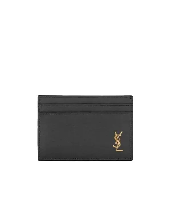 Saint Laurent Saint Lauren Cassandre Logo Plaque Tiny Card Case - Black