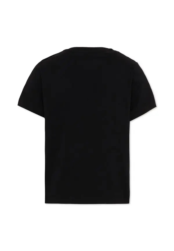 Balmain Logo Print T-shirt With Button Detail - Black