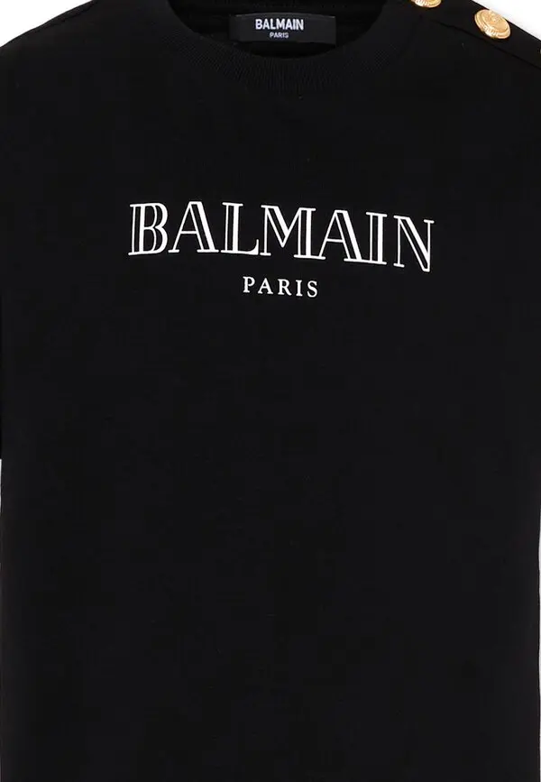 Balmain Logo Print T-shirt With Button Detail - Black