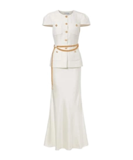 SELF-PORTRAIT Belted Taffeta Maxi Dress - White