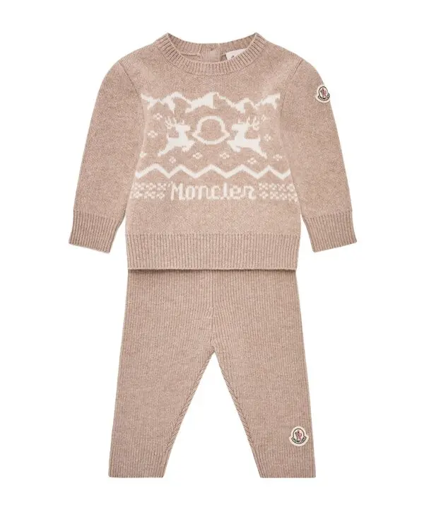 Moncler Deer Motif Wool Cashmere Set - Beige