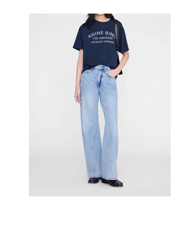ANINE BING Short Sleeve T-shirt With Letter Pattern - Navy Blue