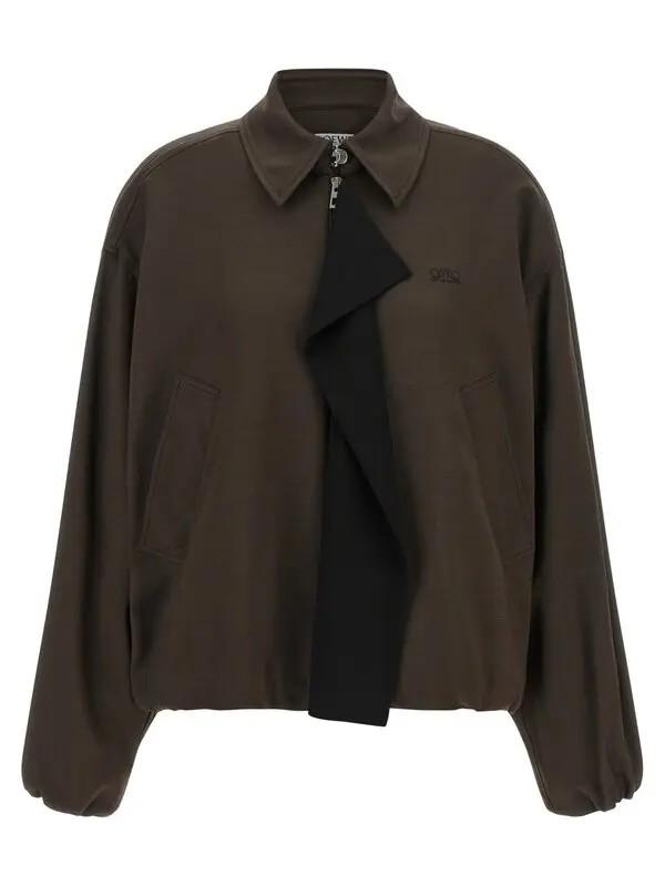 Loewe Logo Embroidered Zip-up Jacket - Brown