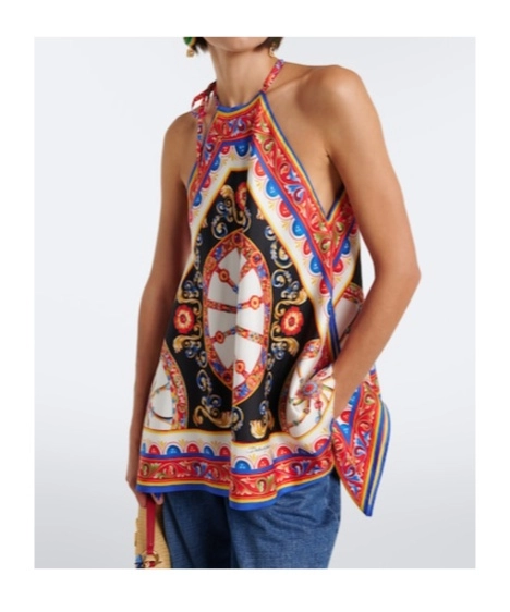 Dolce & Gabbana Carretto Print Silk Twill Halterneck Top - Multicolor
