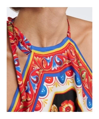 Dolce & Gabbana Carretto Print Silk Twill Halterneck Top - Multicolor