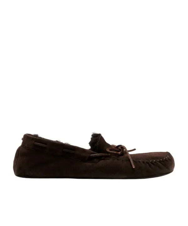 THE ROW Lucca Shearling-trimmed Suede Boat Shoes
