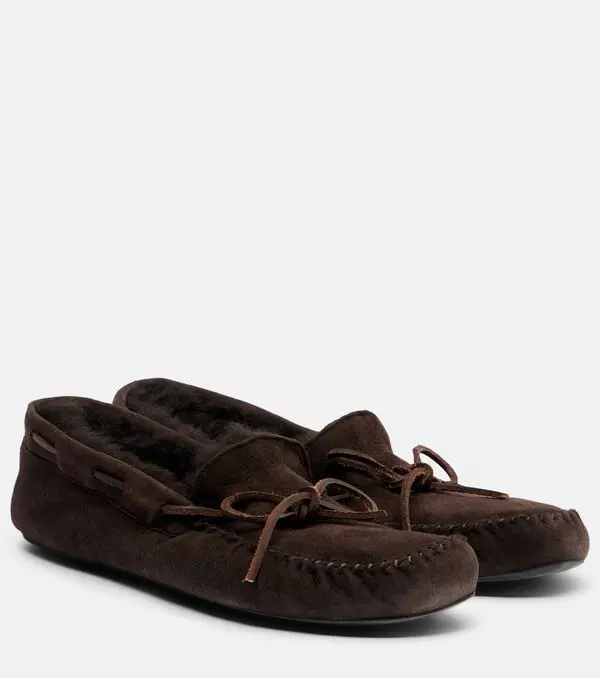 THE ROW Lucca Shearling-trimmed Suede Boat Shoes