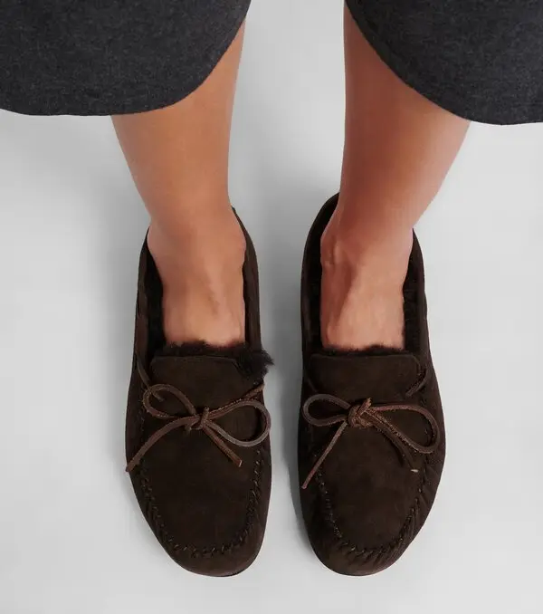 THE ROW Lucca Shearling-trimmed Suede Boat Shoes
