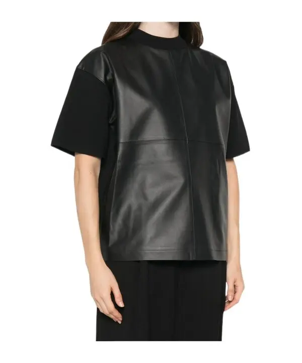 Max Mara Paneled Round Neck Short Sleeve T-shirt - Black