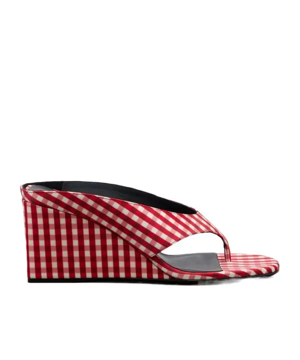 Alaïa Cube Checkered Wedge Sandals