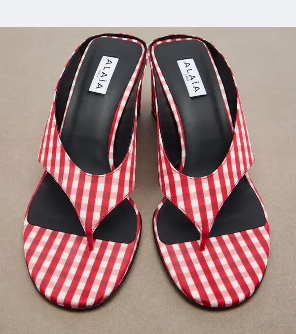 Alaïa Cube Checkered Wedge Sandals
