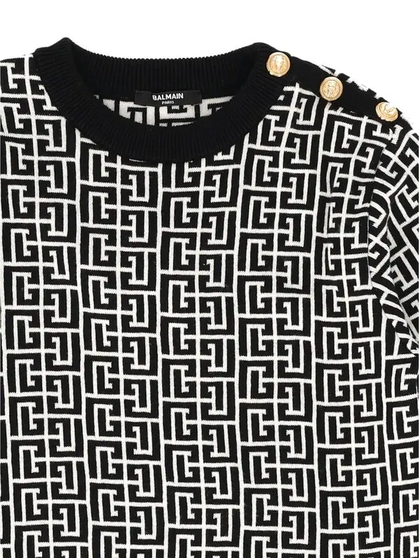 Balmain Monogram-knit Button-detail Dress