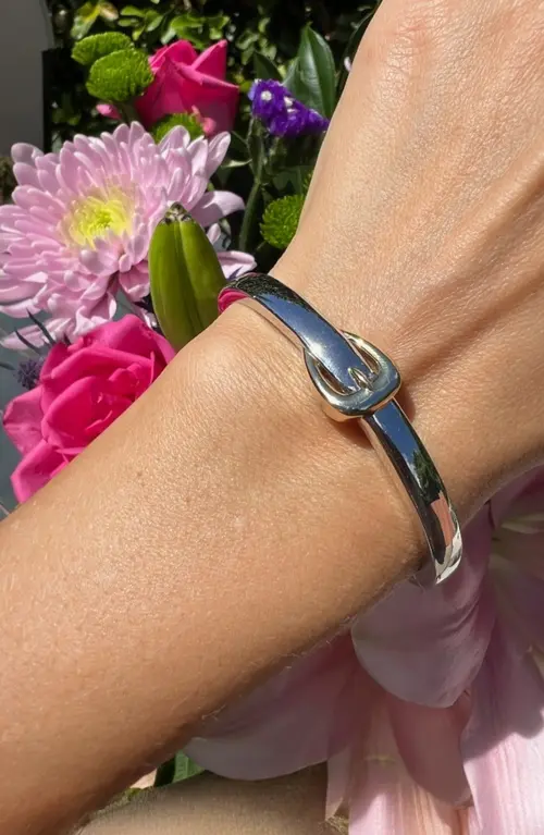 NATIVE GEM Sterling -plated Hipster Belt Bangle Bracelet With Yellow Gold-plated Buckle Detail