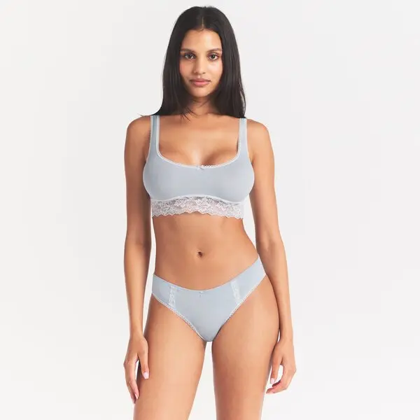 SKIMS Lace Scoop Bralette | Blue | | Lightweight Cotton