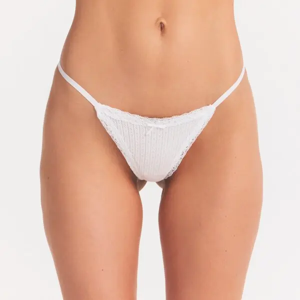 SKIMS Pointelle Lace String Thong | White | | Lightweight Cotton - Snow