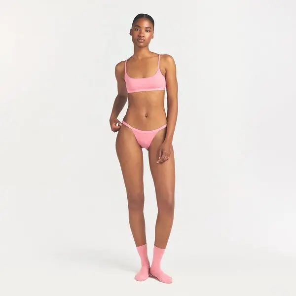 SKIMS Logo Picot String Bikini | Pink | | Lightweight Cotton - Melon Tonal