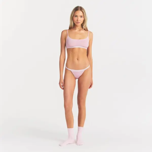SKIMS Logo Picot String Bikini | Pink | | Lightweight Cotton - Peony