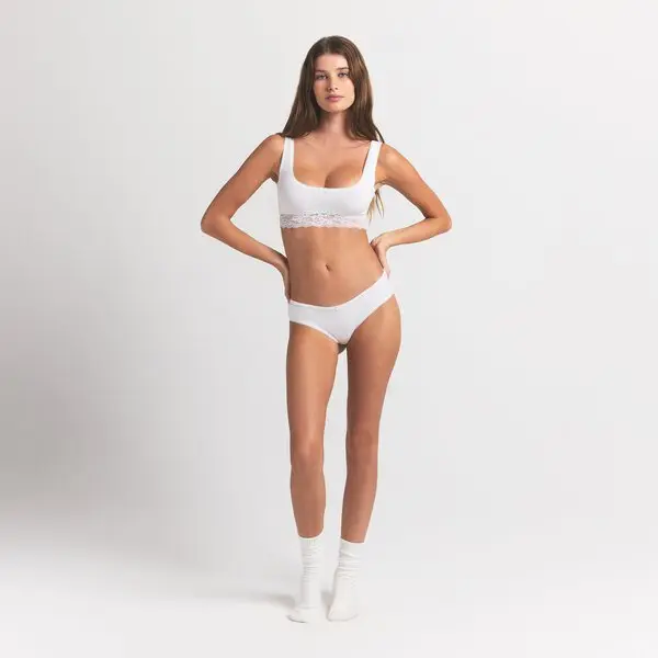 SKIMS Lace Hipster | White | | Lightweight Cotton - Snow