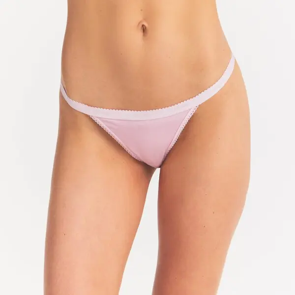 SKIMS Logo Picot Thong | Pink | | Lightweight Cotton