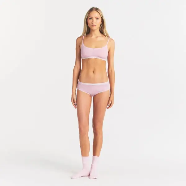 SKIMS Logo Picot Hipster | Pink | | Lightweight Cotton - Peony