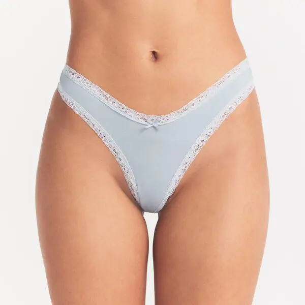 SKIMS Lace Thong | Blue | | Lightweight Cotton