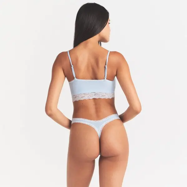 SKIMS Lace Thong | Blue | | Lightweight Cotton