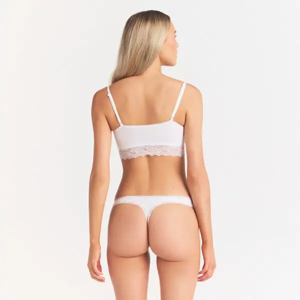 SKIMS Lace Thong | White | | Lightweight Cotton - Snow