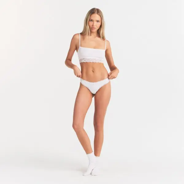 SKIMS Lace Thong | White | | Lightweight Cotton - Snow