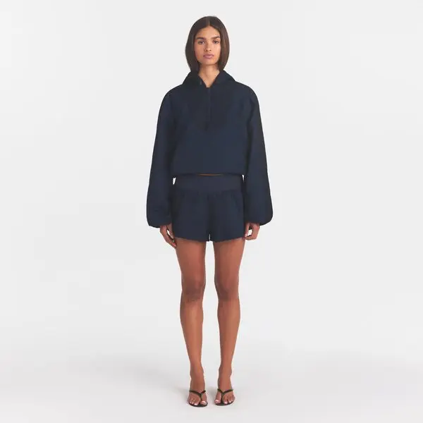 SKIMS Half Zip Pullover | Blue | | Woven Cotton