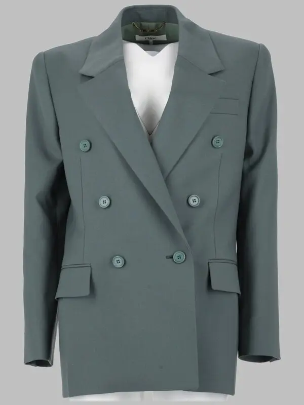 Chloé Double-breasted Wool Gabardine Blazer - Gray