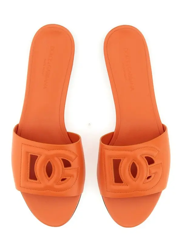 Dolce & Gabbana Leather Logo Slide Sandals - Orange