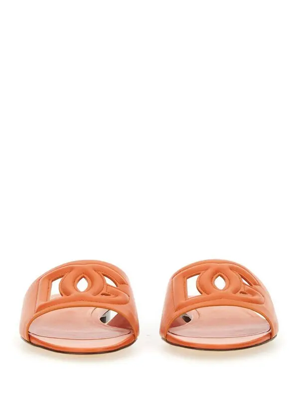 Dolce & Gabbana Leather Logo Slide Sandals - Orange