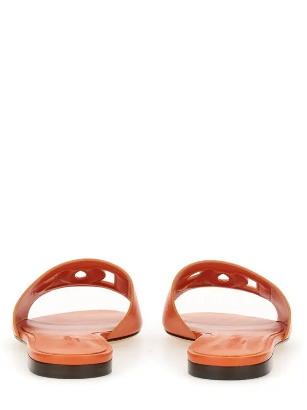 Dolce & Gabbana Leather Logo Slide Sandals - Orange