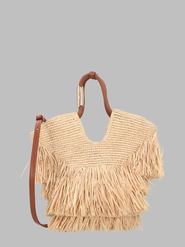Zimmermann Goldentime Small Raffia Tote With Fringe - Cream
