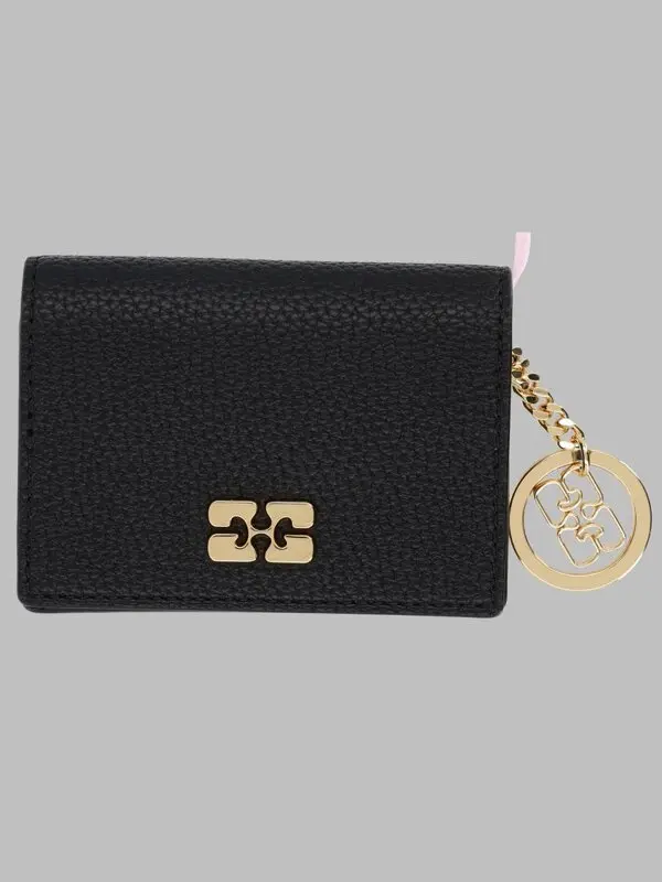 GANNI Card Holder With Gold Tone Charm - Black