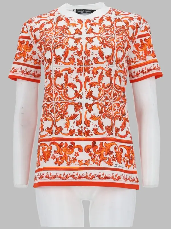 Dolce & Gabbana Jersey T-shirt With Maiolica Print - Orange