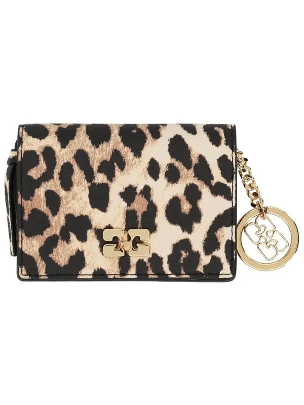 GANNI Leopard Print Card Holder With Keychain - Multicolor