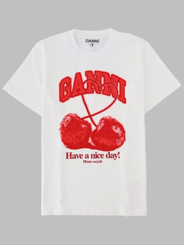GANNI Cherry Print Organic Cotton T-shirt - White