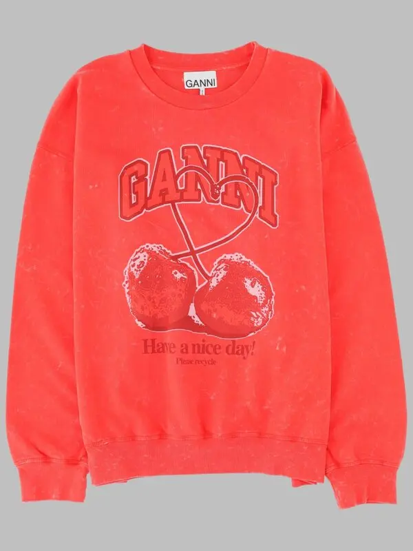 GANNI Organic Cotton Printed Sweatshirt - Red