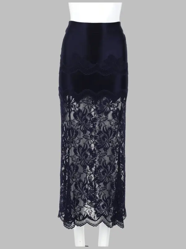 Rabanne Lace And Jersey Midi Skirt - Blue