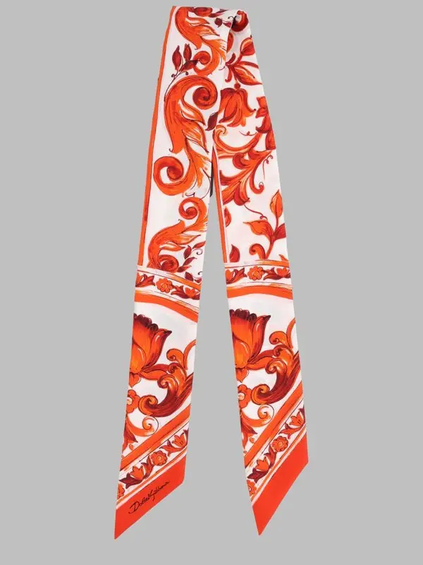 Dolce & Gabbana Silk Twill Foulard Maiolica Print - Orange