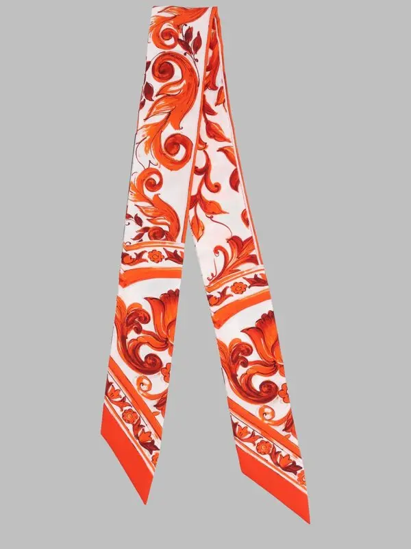 Dolce & Gabbana Silk Twill Foulard Maiolica Print - Orange