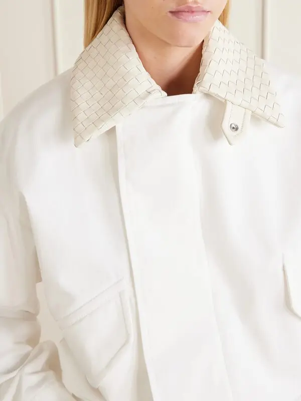 Bottega Veneta Intrecciato Leather Trimmed Cotton Jacket