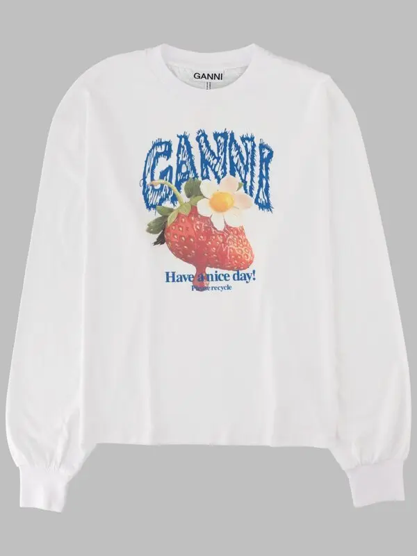GANNI Graphic Strawberry Long Sleeve T-shirt - White