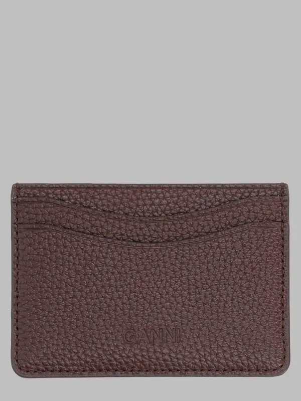GANNI Textured Card Holder - Brown