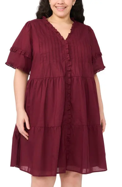 CECE DUPRAZ Pintuck Tiered Cotton Dress