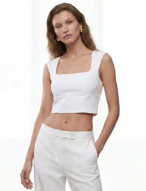 Koton Slim Fit Sleeveless Square Neck Cropped Blouse