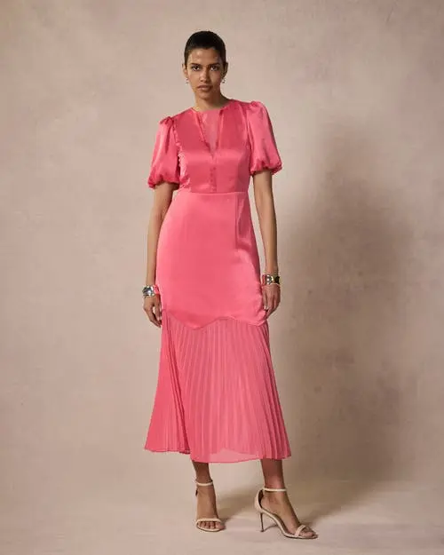 Mint Velvet Satin Pleated Maxi Dress